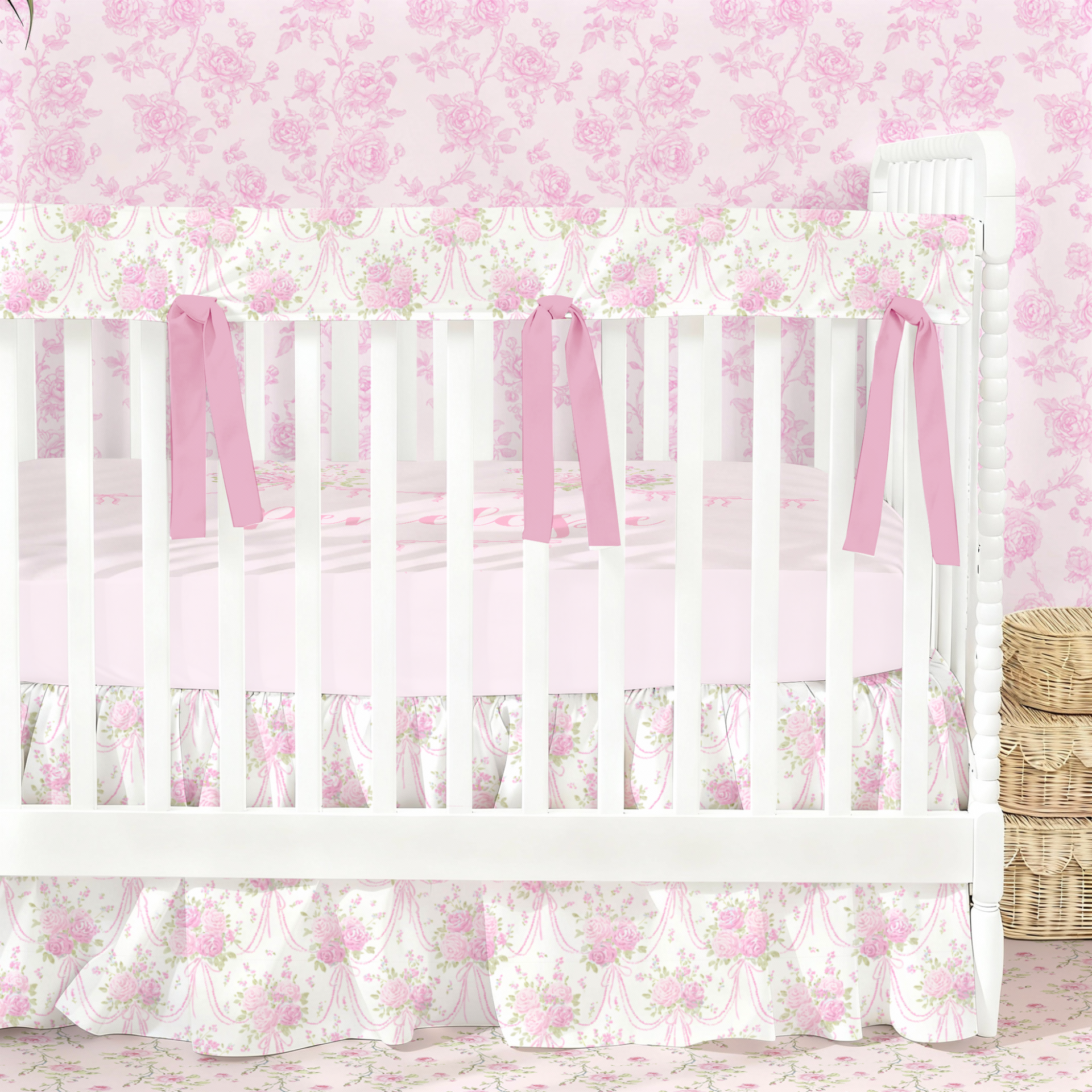Bow Crib Sheet: Personalized Floral Design for Babies