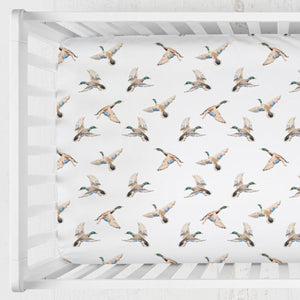 Duck Hunting Duck on White Crib Sheet
