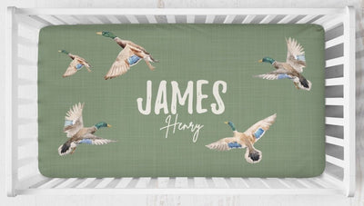 Duck Hunting Duck on White Crib Sheet