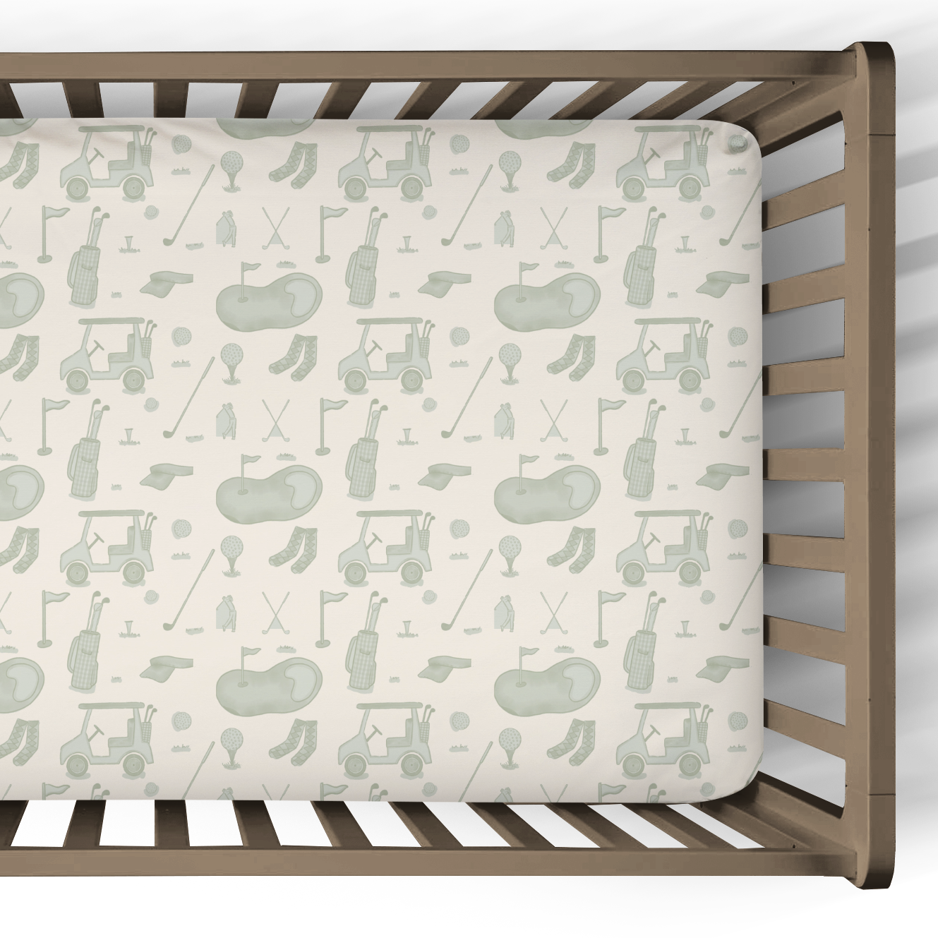 Sports Crib Sheet with Golf Cart Pattern for Boys
