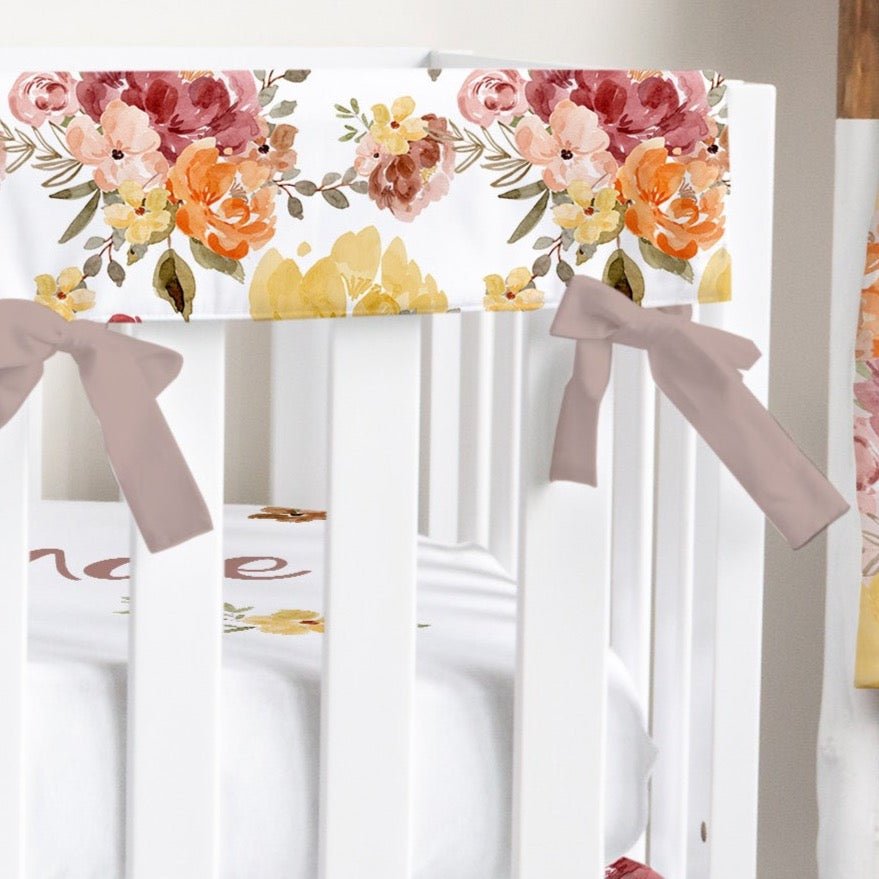 Highland Cow Wildflower on White Crib Rail Guards : Crib Bedding ...