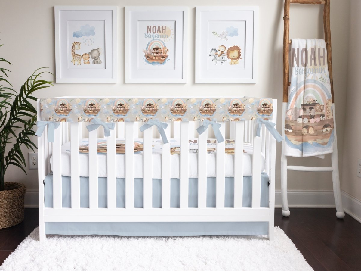 Noah's Ark Solid Blue Personalized Crib Bedding Set